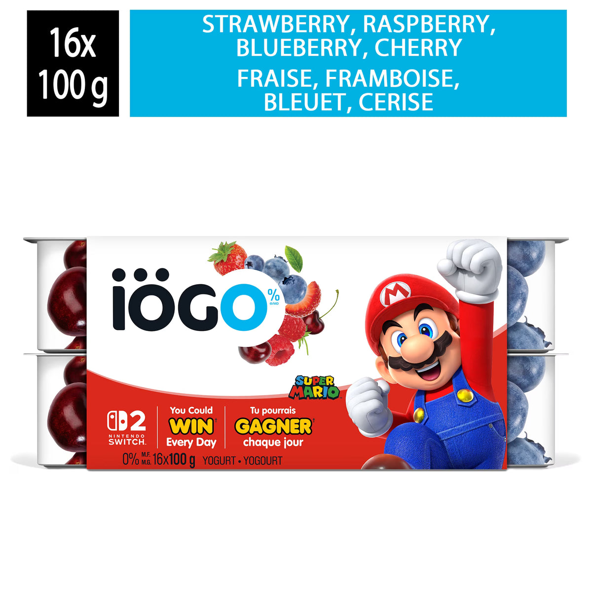 IOGO Creamy 0% - Strawberry, Raspberry, Blueberry, Cherry - Pack of 16 ...