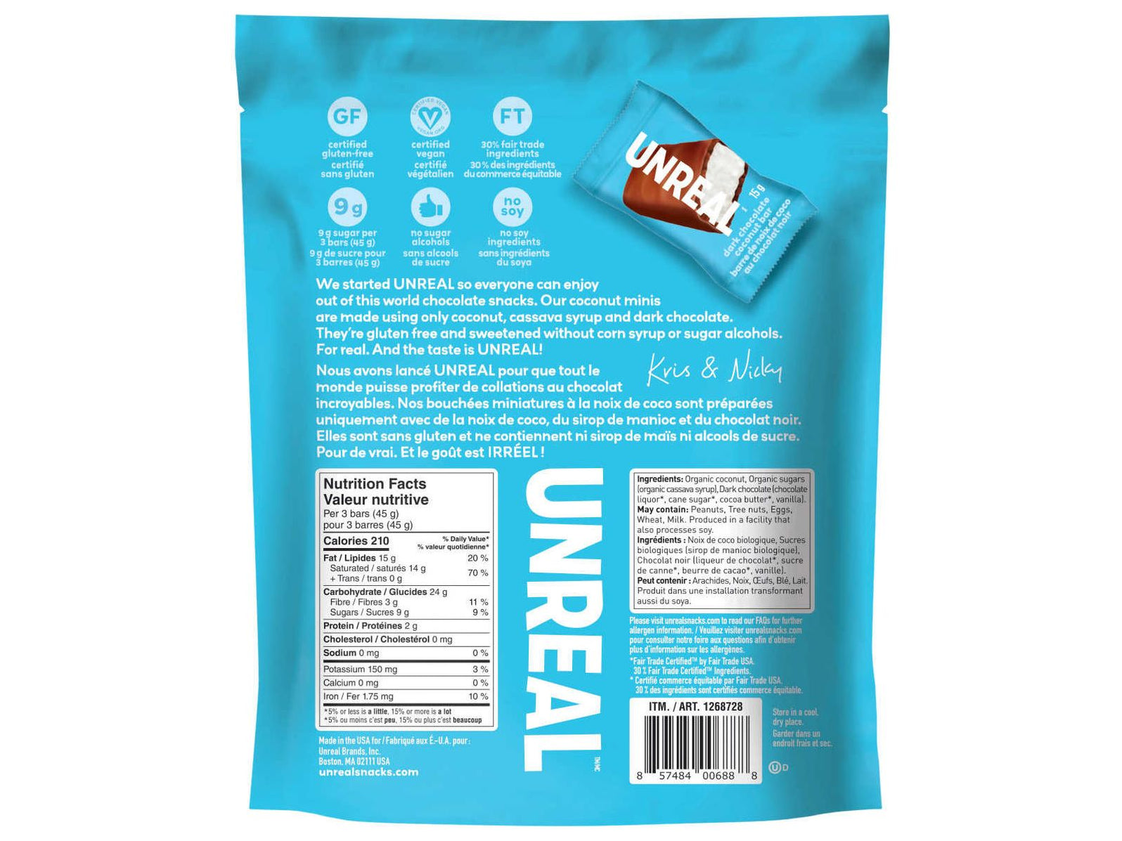 Unreal Dark Chocolate Coconut Mini Bars - 29 x 15g — Miller & Bean ...